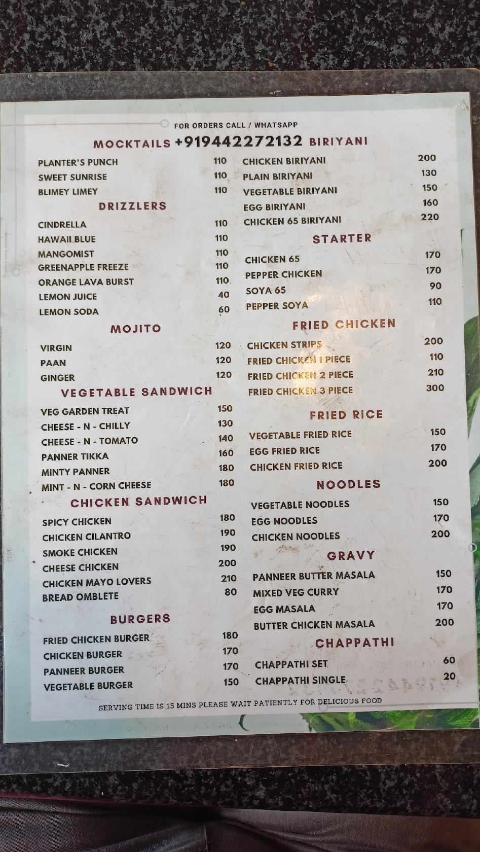 Menu at PARK VIEW RESTAURANT/ EATS CAFE, Coonoor