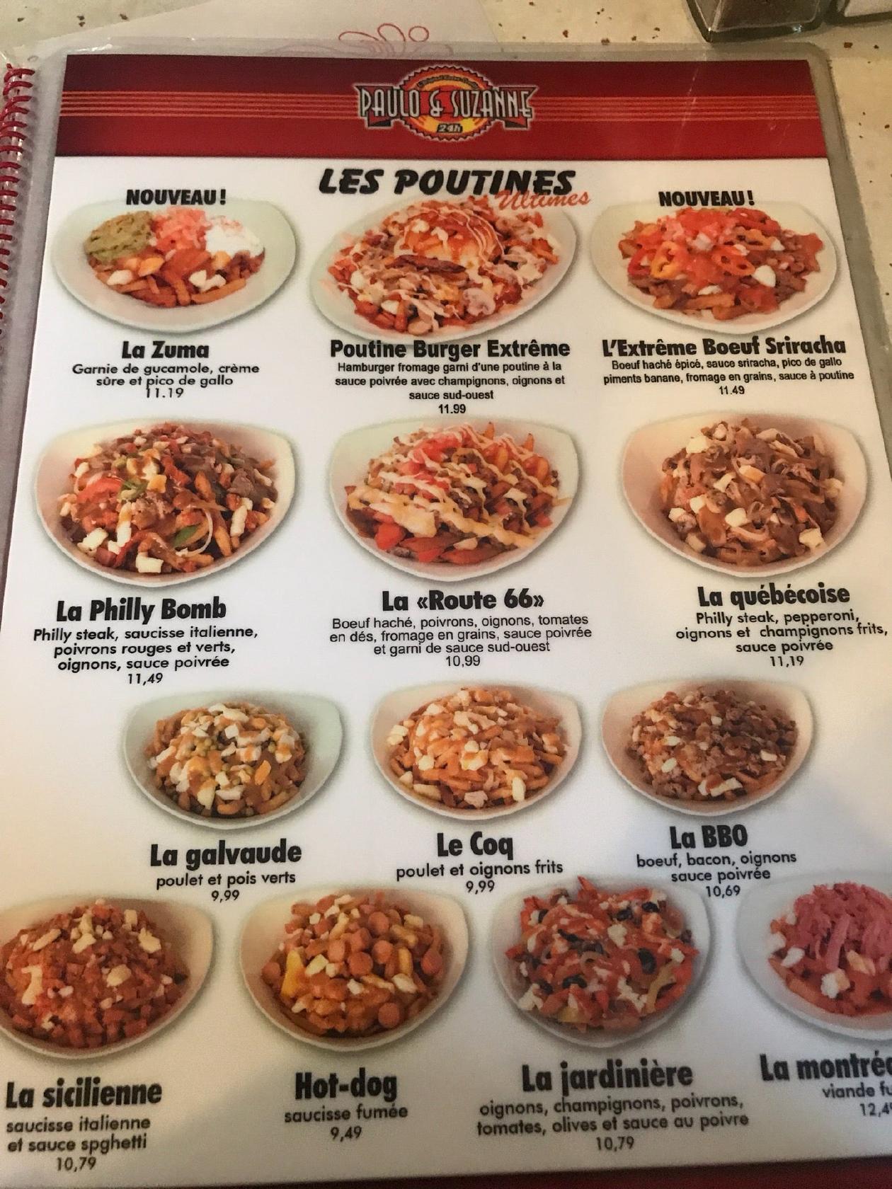 Menu au Restaurant Paulo & Suzanne, Montréal
