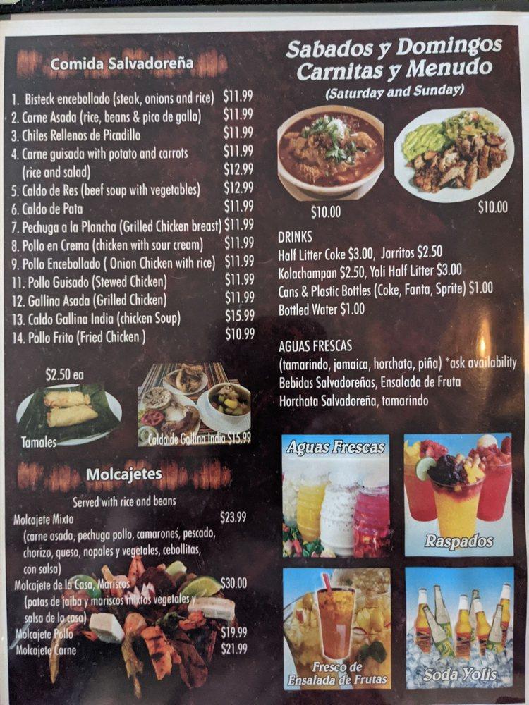 Menu at Sabor latino restaurant, Bakersfield