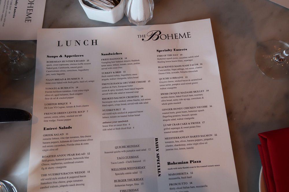 Menu at The Boheme pub & bar, Orlando, Grand Bohemian Hotel Orlando