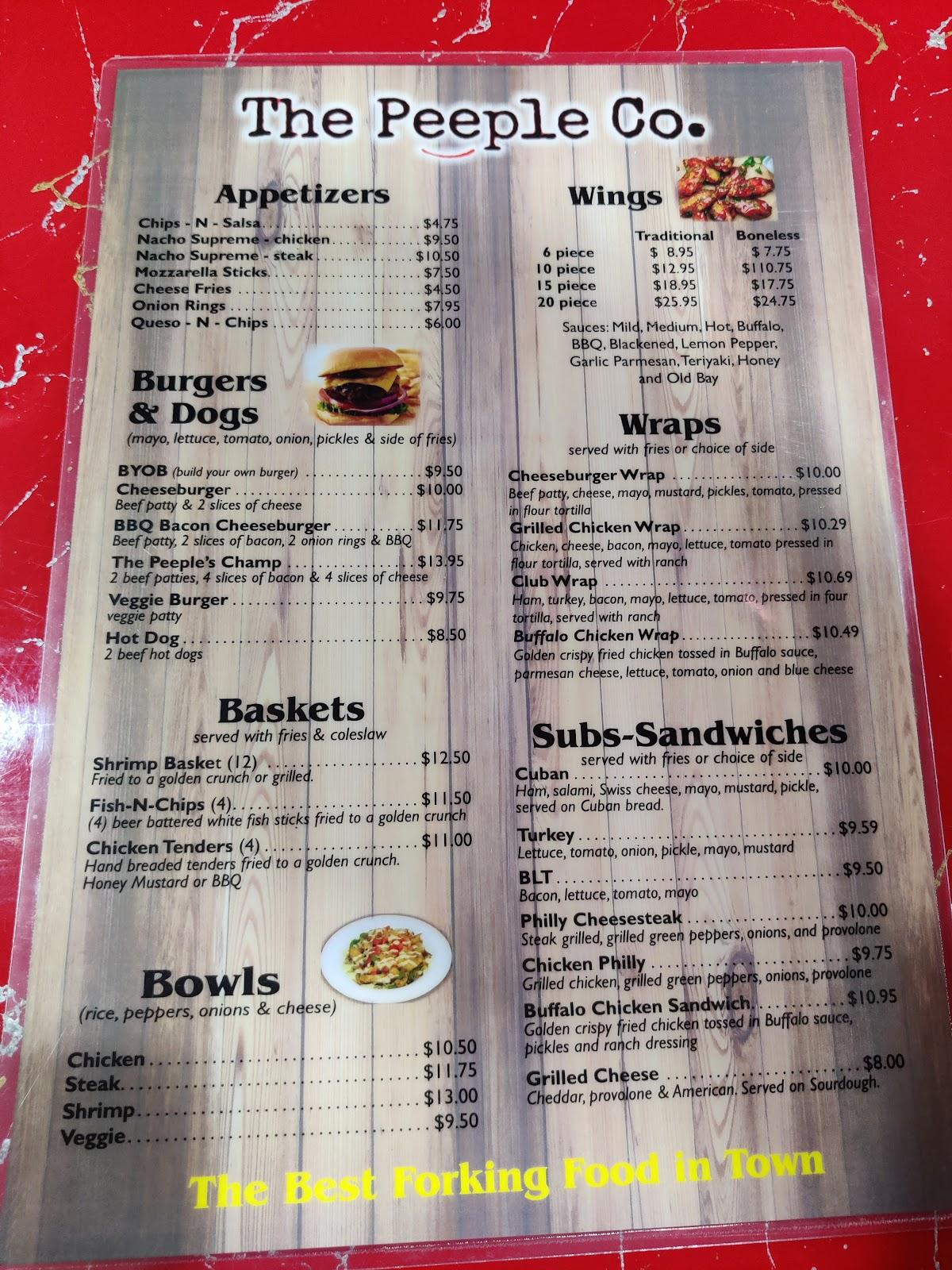 Menu at The Peeple Co. restaurant, Spring Hill