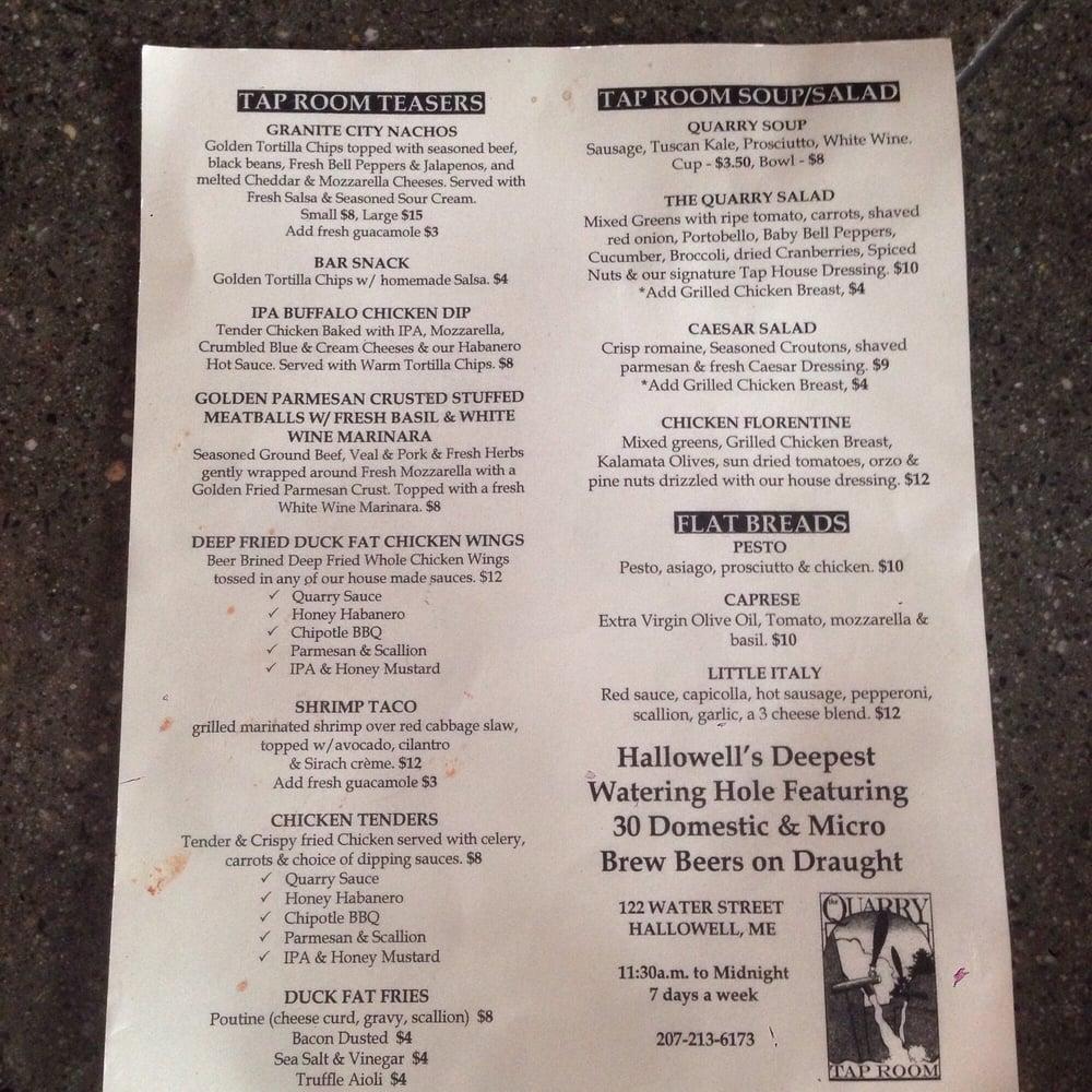Menu at The Quarry Tap Room pub & bar, Hallowell