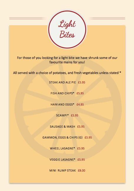 Menu at The Wheel at Worfield pub & bar, Worfield