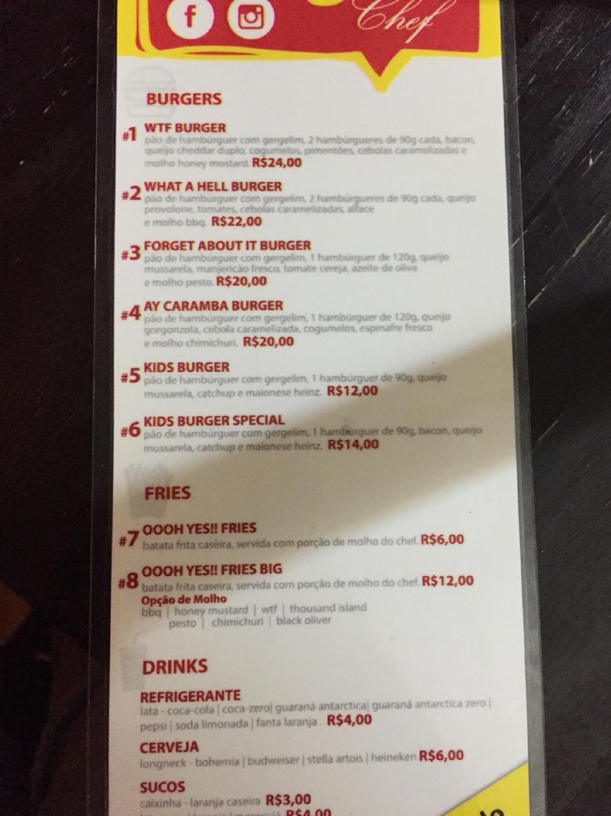 Menu em WTF Burger restaurante, Manaus