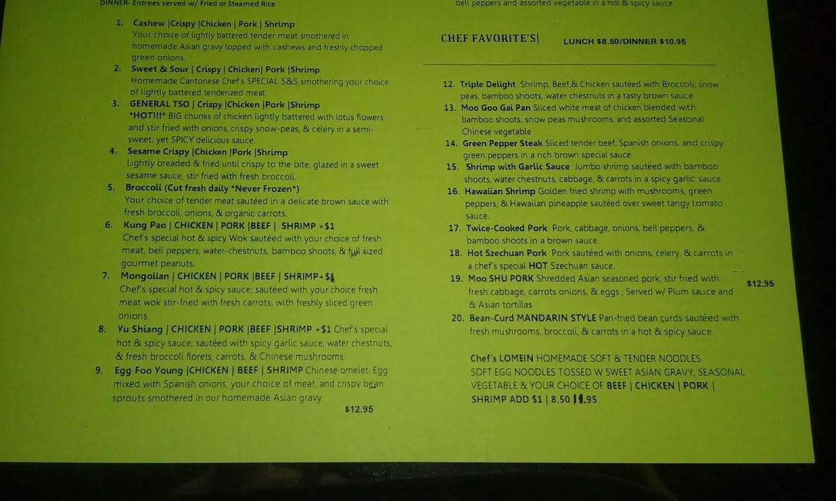 Menu at Bamboo Cafe, DeRidder