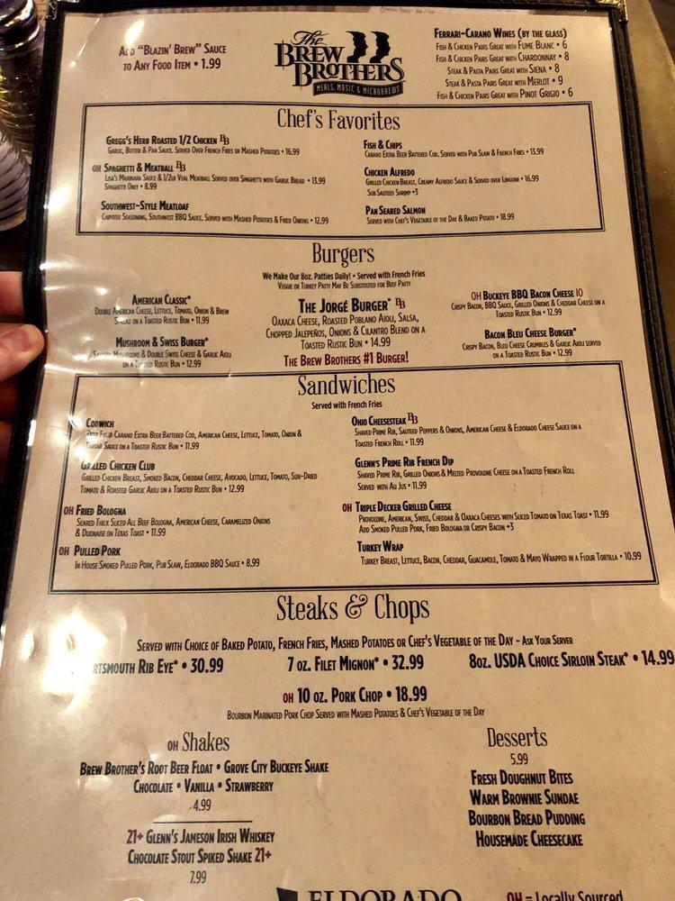 Menu at Brew Brothers restaurant, Columbus