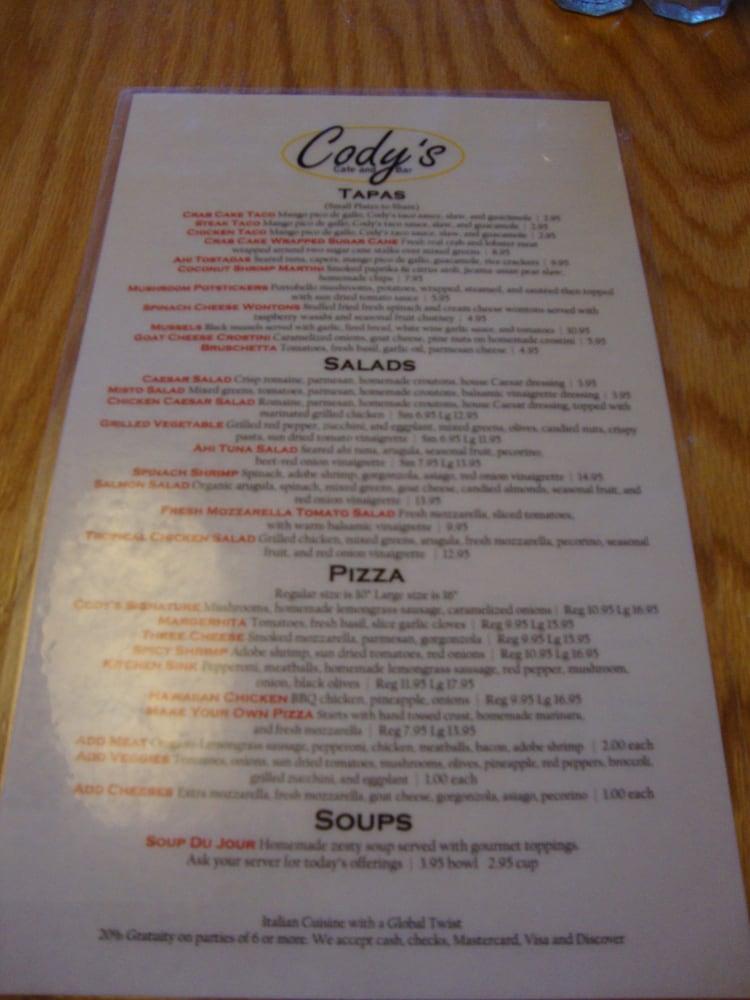 Carta de Cody's Cafe and Bar, Denver