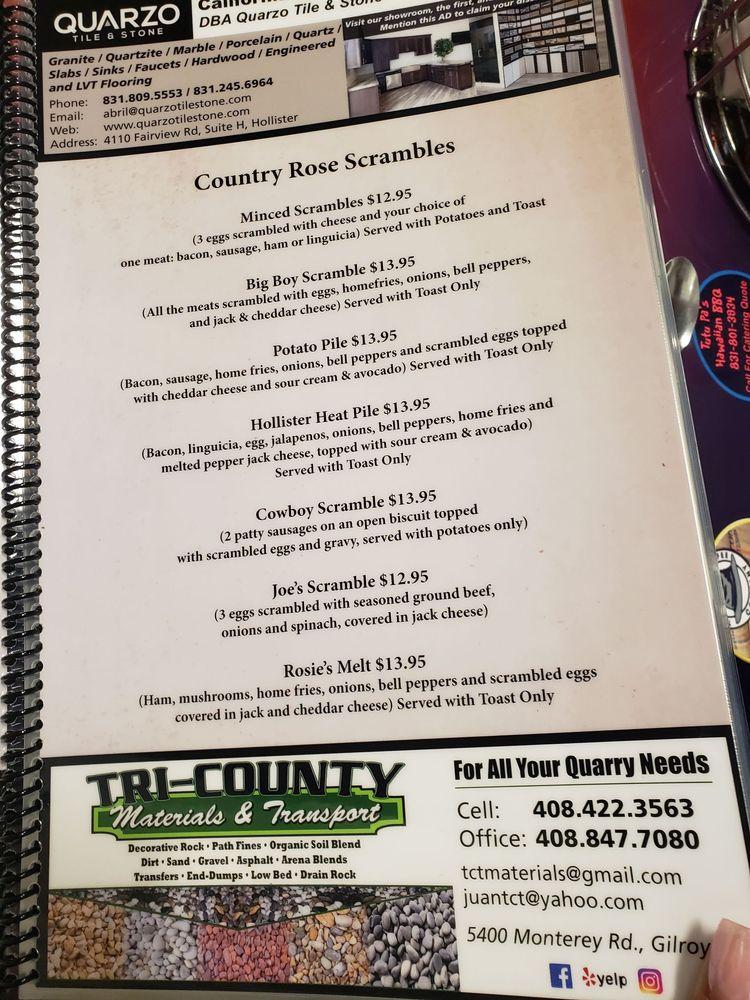 Menu at Country Rose Café cafe, Hollister