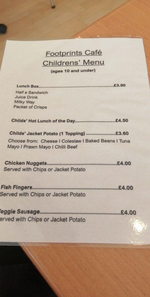 Menu at Footprints Cafe, Cambridge