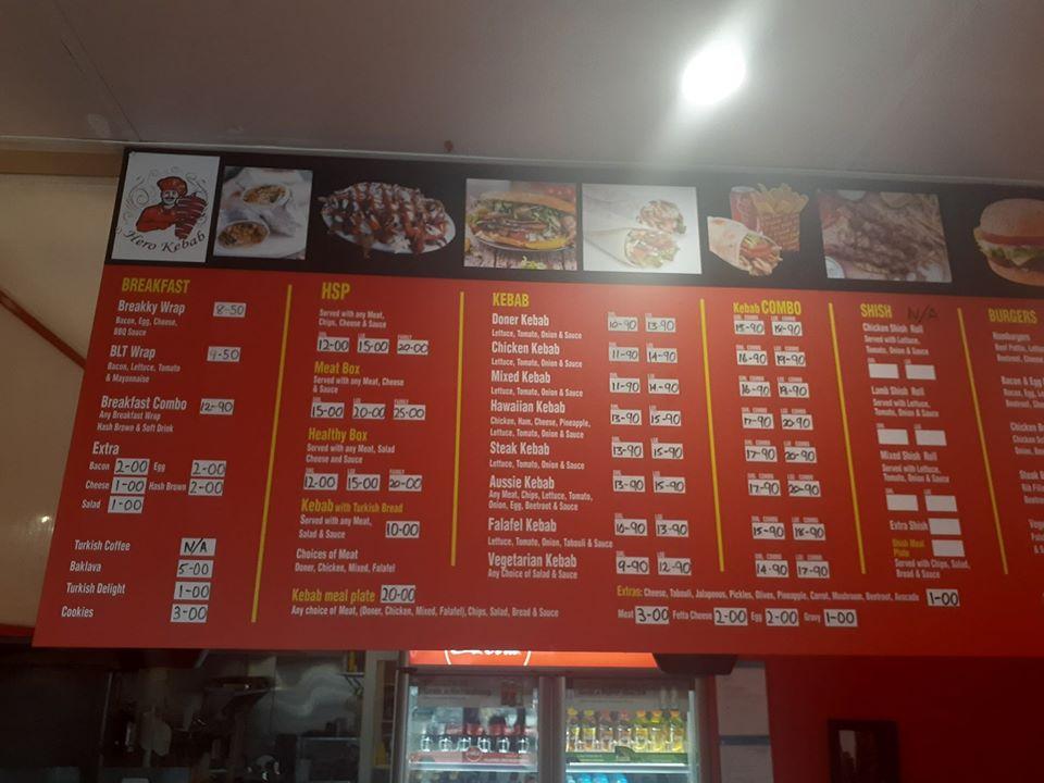 Menu at Hero Kebab restaurant, Gladstone Central, Shop 12/45 Dawson Hwy