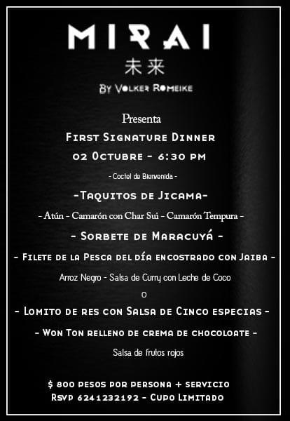 Menu at Mirai restaurant, San José del Cabo