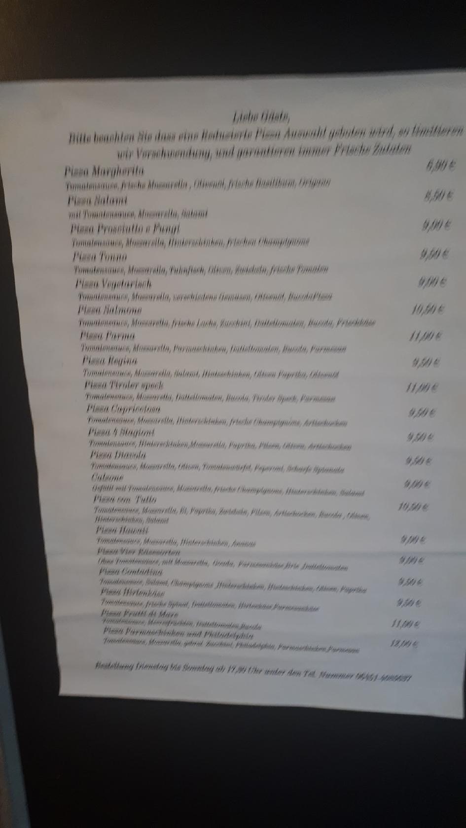 Speisekarte von Osteria Da Tullio restaurant, Frankenberg (Eder)
