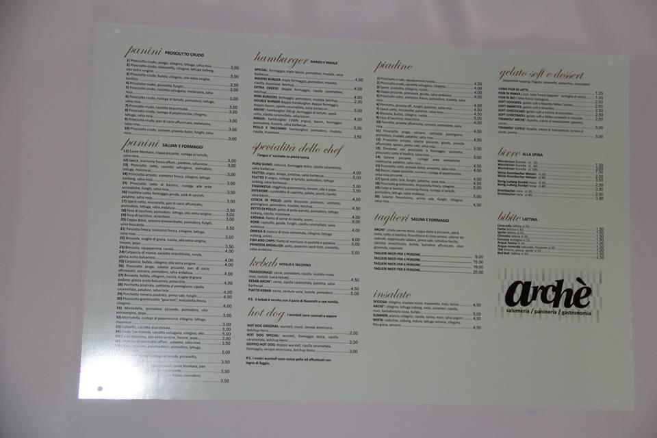Menu at ARCHÈ restaurant, Raffadali