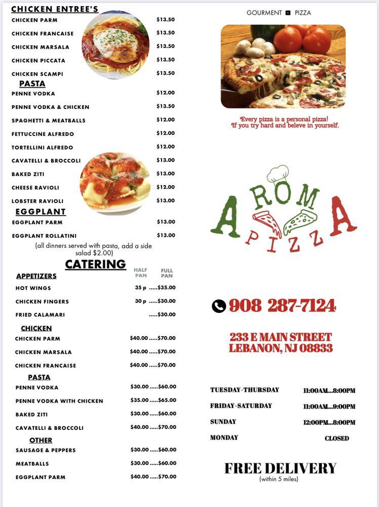 Menu at Aroma Pizza pizzeria, Lebanon