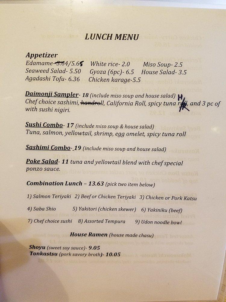 Menu at Daimonji Sushi & Grill restaurant, Seattle