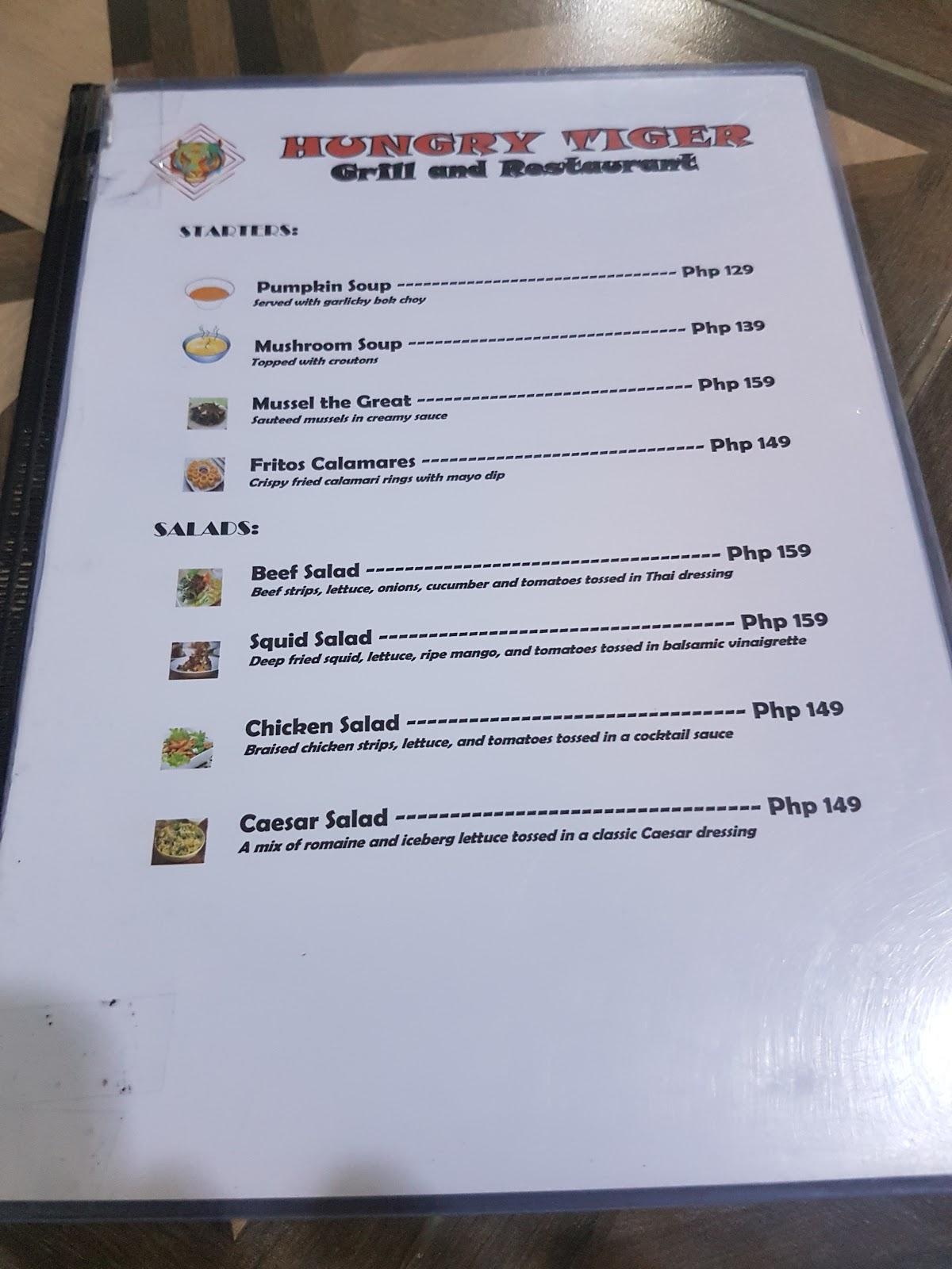 Menu at Hungry Tiger Grill and Restaurant, Angeles, Sumakwel Street