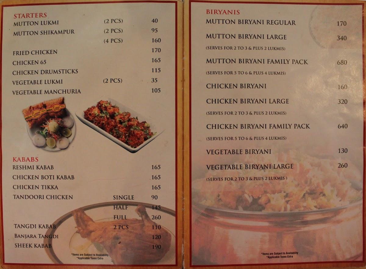 Menu at Hyderabad House, Hyderabad, 10-1-17/4