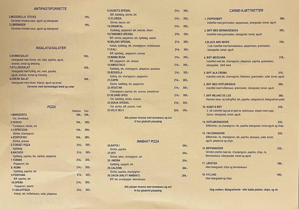 Menu at Lille Milano DA restaurant, Finnsnes