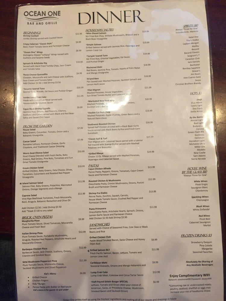 Menu at Ocean One Bar & Grille, Las Vegas