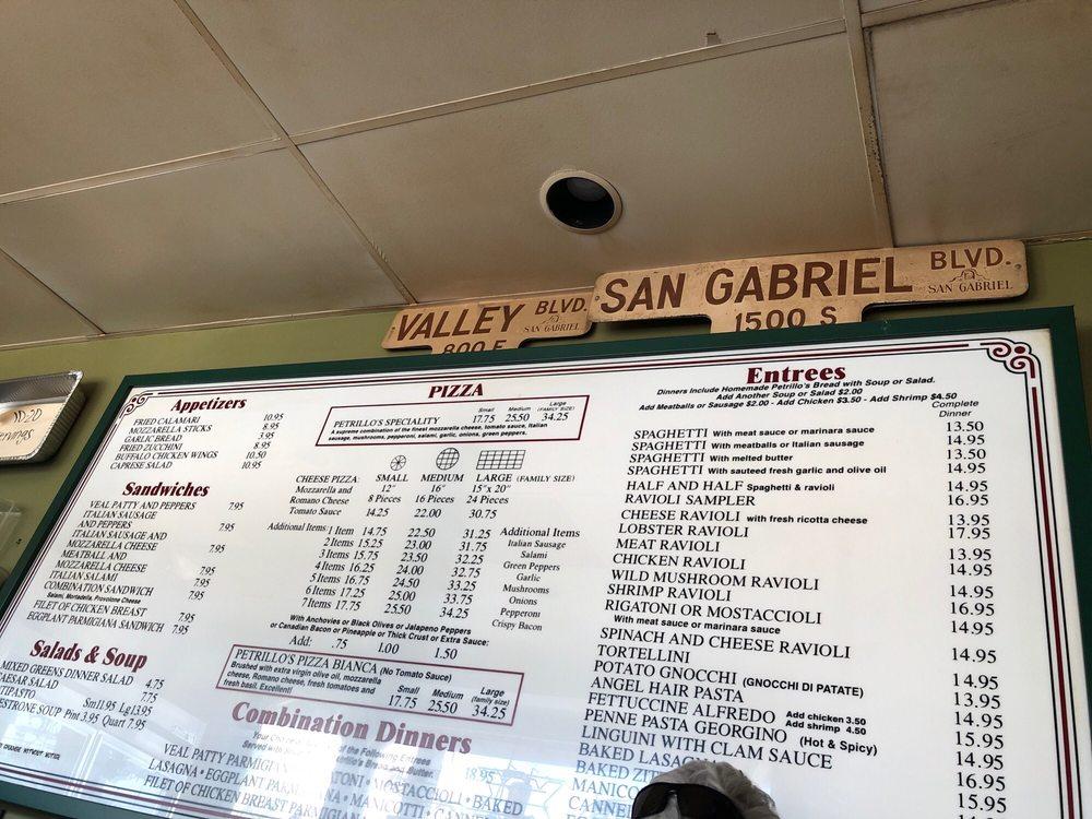Menu at Petrillo's Pizza pizzeria, Glendora