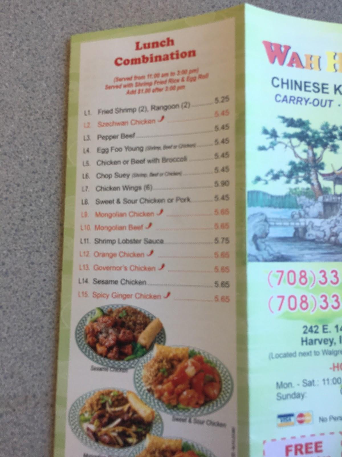 Menu at Wah Hung Chinese Kitchen restaurant, Harvey
