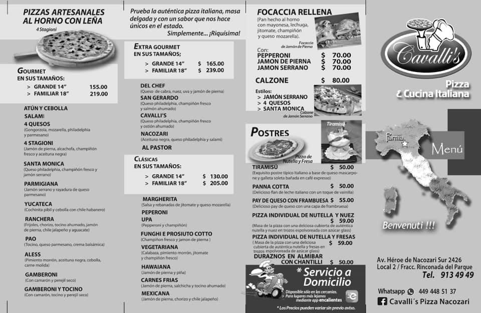 Carta de pizzería Cavalli's Pizza, Aguascalientes, Av Héroe de Nacozari ...
