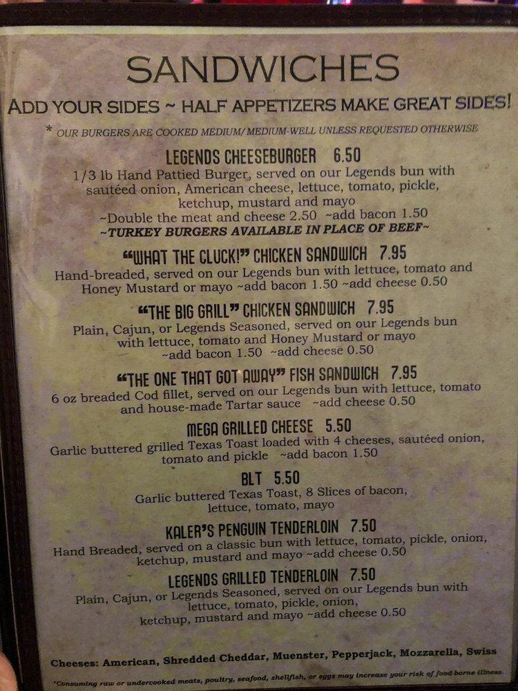 Menu at Legends Southside Bar & Grill, Richmond