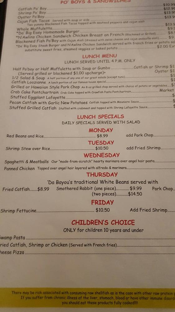 Menu at New Orleans Food & Spirits pub & bar, Harvey, Lapalco Blvd