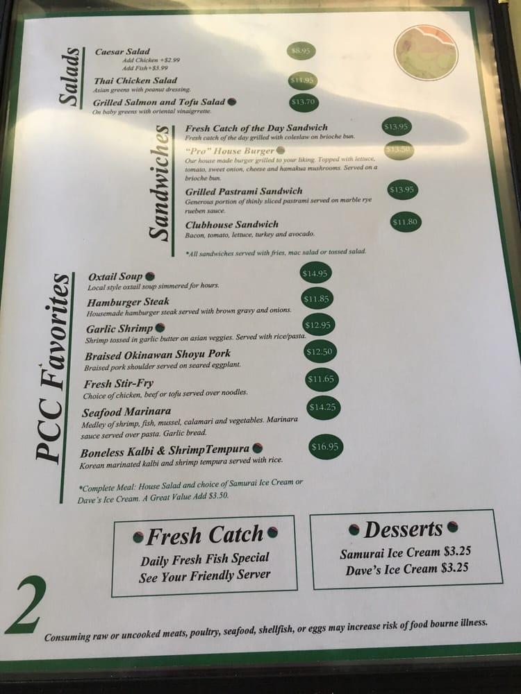 Menu at Pearl Country Club, Aiea
