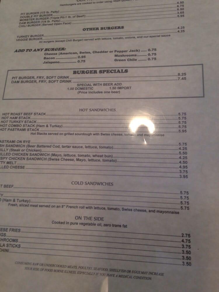 Menu at Pit Stop restaurant, Boulder City