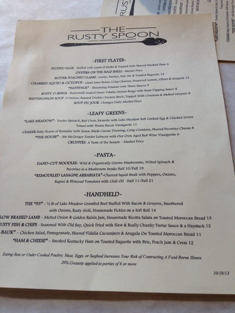 Menu at The Rusty Spoon restaurant, Orlando