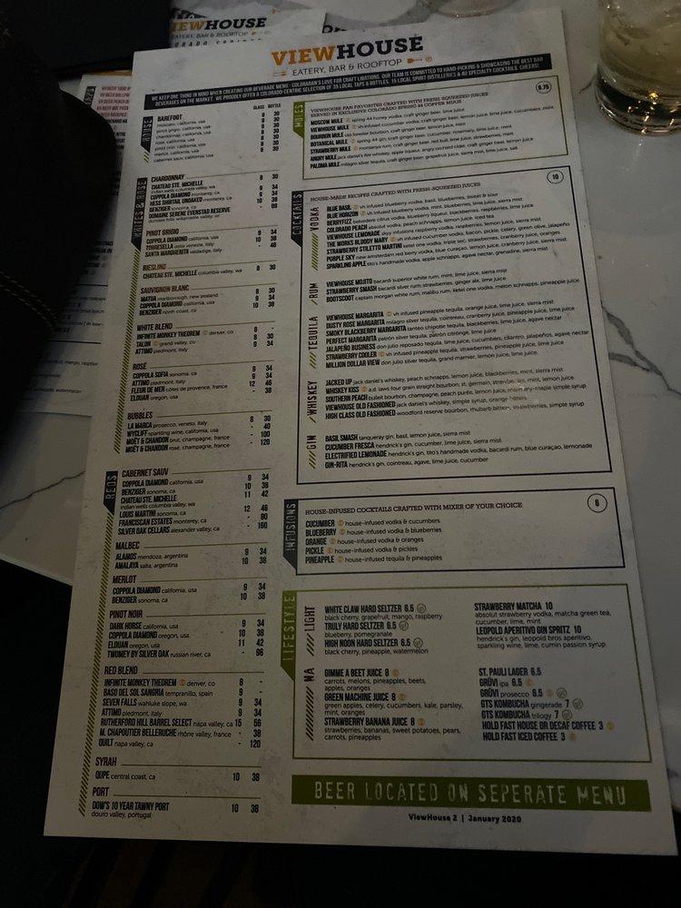 Menu at ViewHouse pub & bar, Colorado Springs