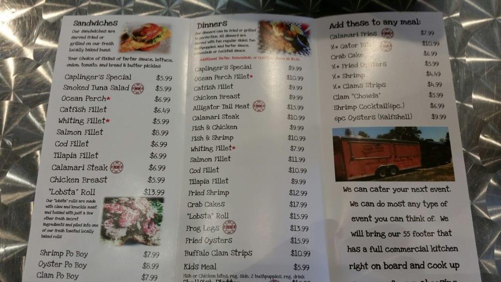 Menu at Caplinger's Fresh Catch restaurant, Indianapolis, Shadeland Ave