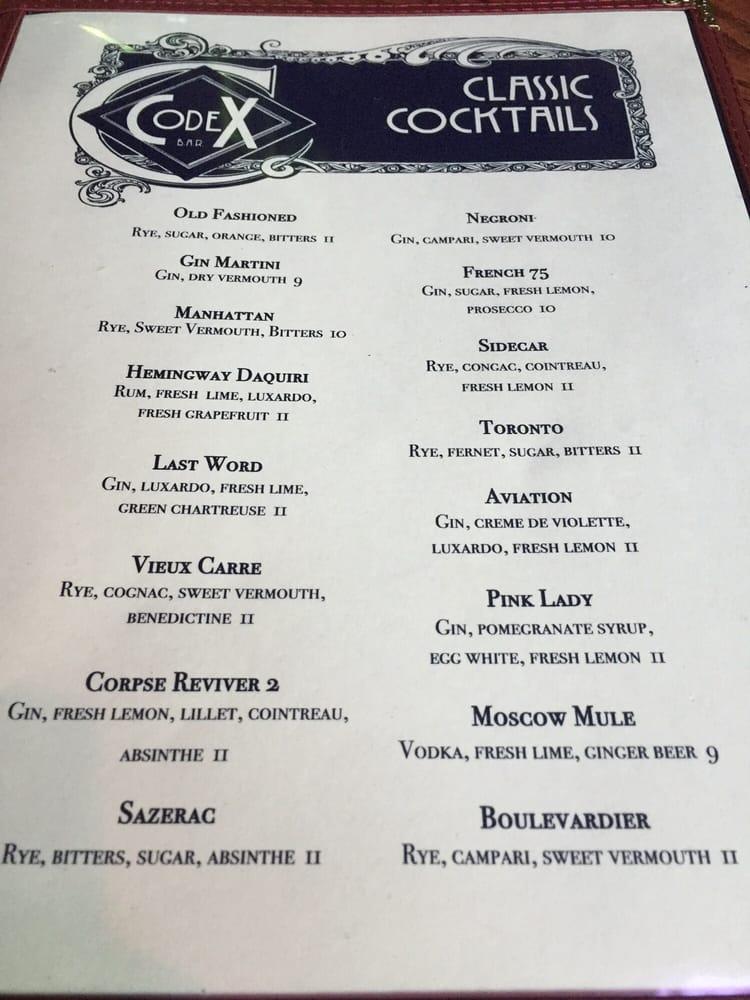 Menu at CodeX B.A.R. pub & bar, Nashua