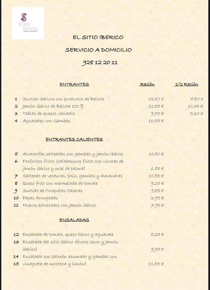 Menu at RESTAURANTE El Sitio Ibérico, Vecindario, C. Domingo Doreste