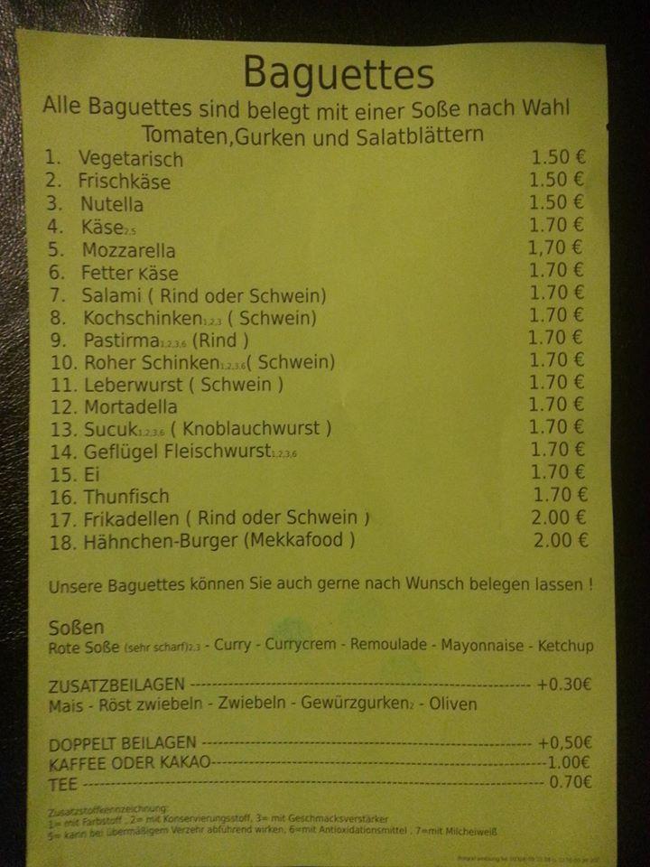 Menu at Baguette Express fast food, Marl