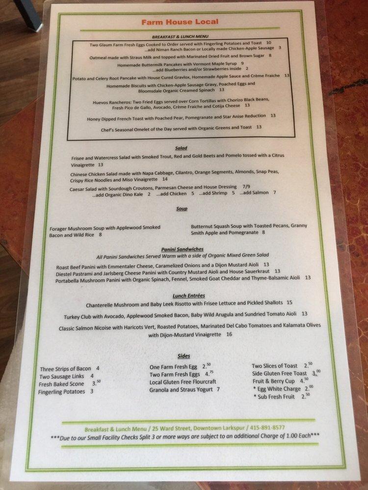 Menu at Farm House Local cafe, Larkspur, 25 Ward St