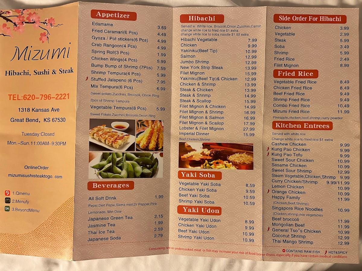 Menu at Mizumi Sushi & Steak restaurant, Great Bend