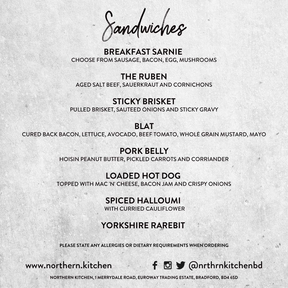 Menu at Northern Kitchen cafe, Bradford