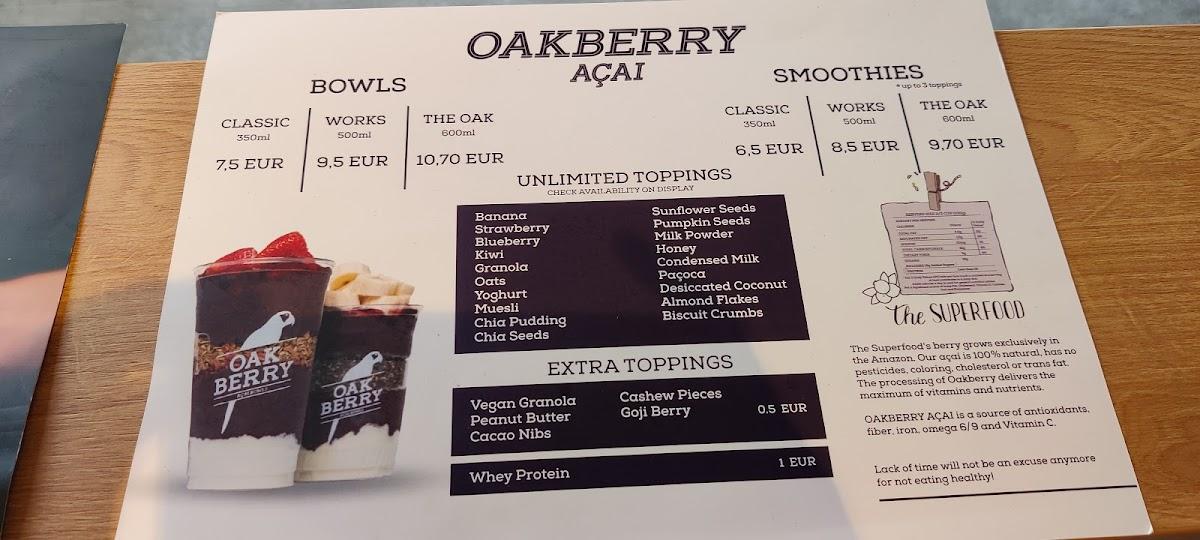 Menu at OAKBERRY AÇAÍ - St. Julian's restaurant, Saint Julian's