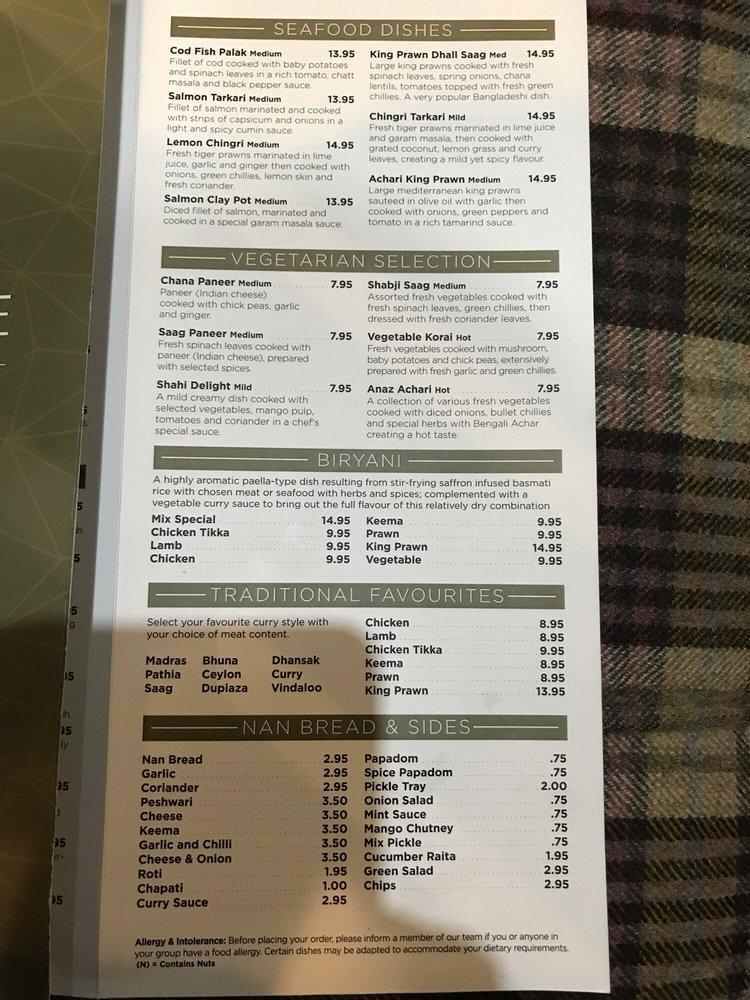 Menu at Panache restaurant, Ilkley