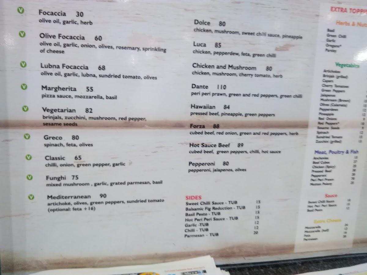Menu at Pizza Vera restaurant, Centurion
