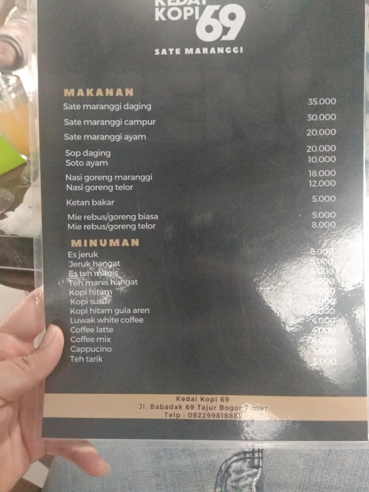 Menu at Sate Maranggi Duniasapi restaurant, Bogor