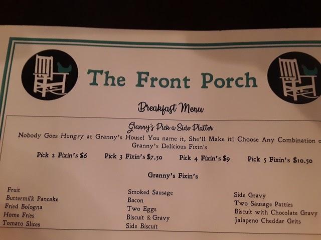 Menu at The Front Porch restaurant, Powell