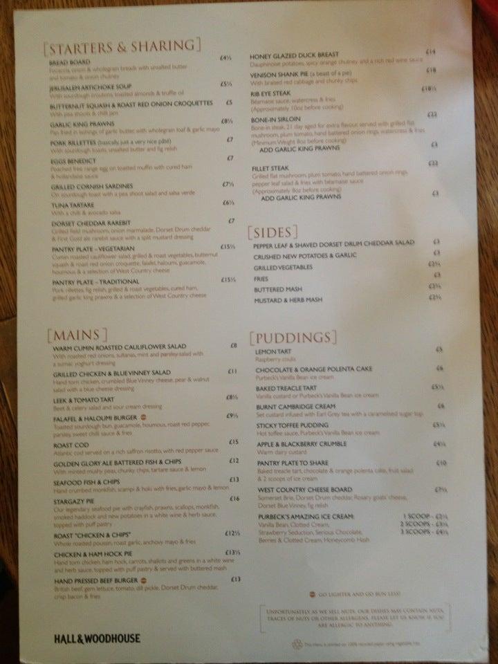 Menu at The Ness restaurant, Shaldon