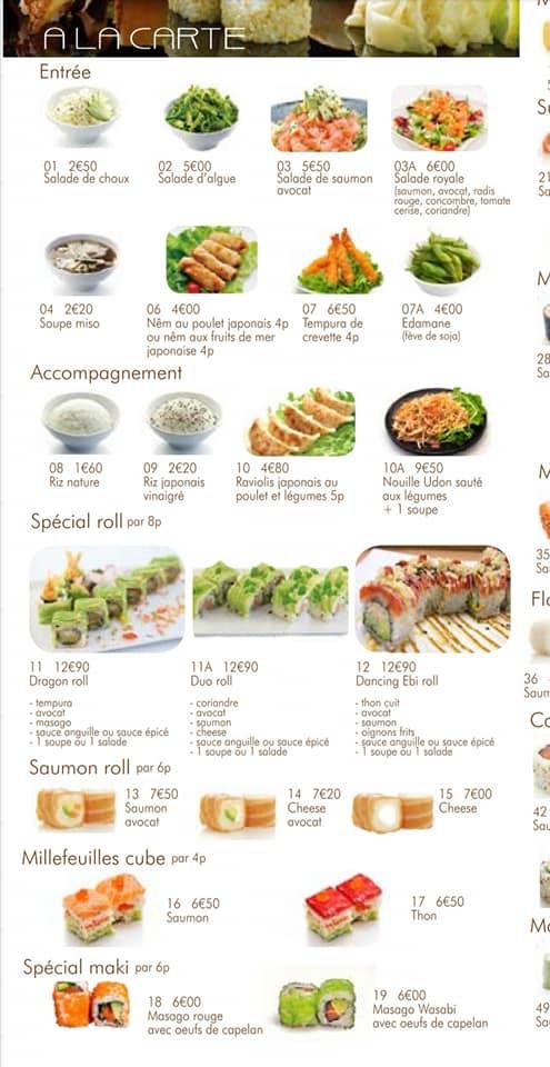 Menu au Tokyo restaurant, Belfort, 59 Rue de Besançon