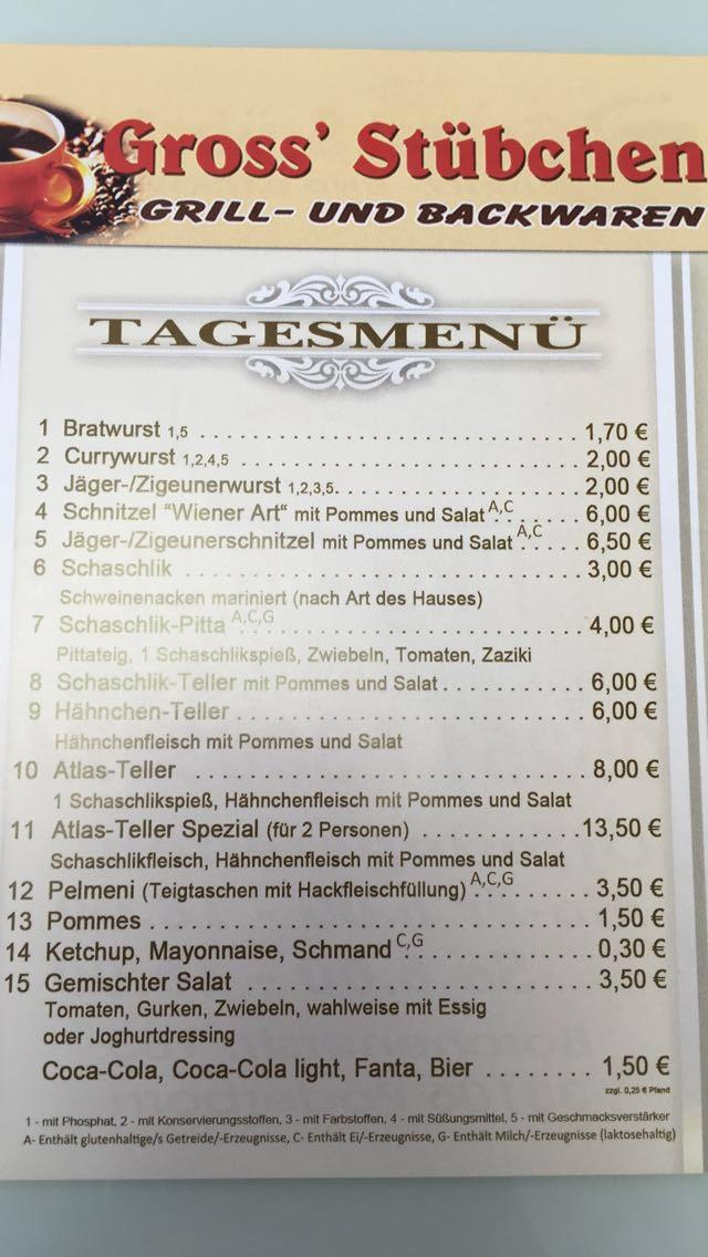 Menu at Gross' Stübchen, Grill- und Backwaren pub & bar, Paderborn