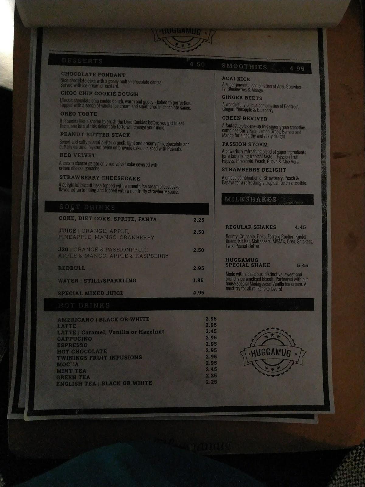 Menu at Huggamug restaurant, London, 454 W Green Rd