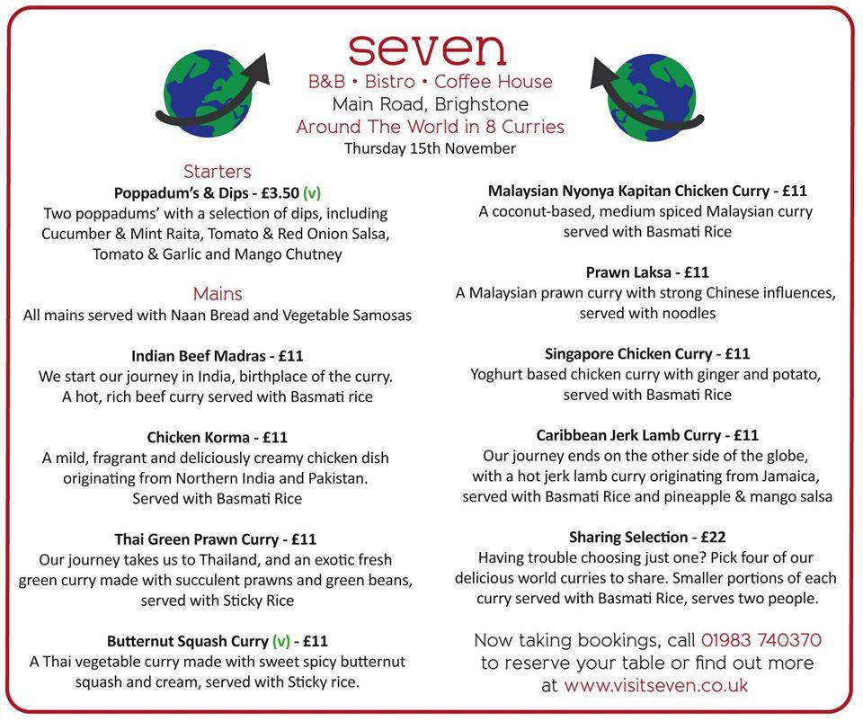 Menu at Seven cafe, Brighstone