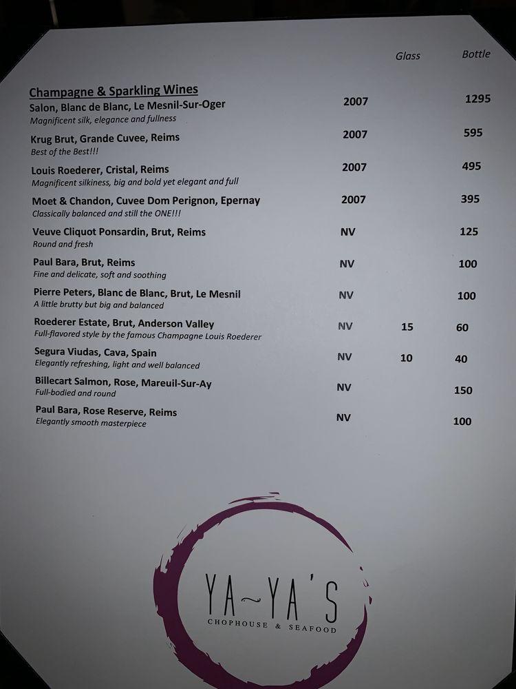 Menu at Ya-Ya’s Chophouse & Seafood pub & bar, Honolulu